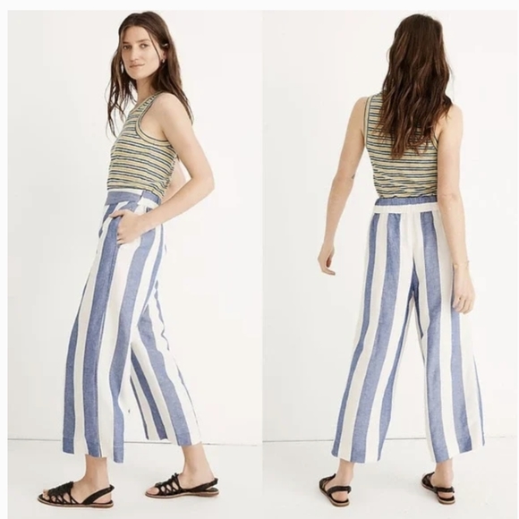 Madewell | Pants & Jumpsuits | Madewell Red White Striped Crop Linen ...